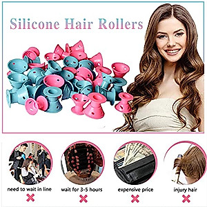 40 Pcs Magic Hair Rollers, Smilco Silicone Hair Curlers Set Including 20 Large and 20 Small for Women Girls (Pink&Blue)