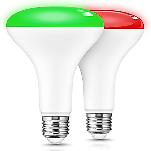 L LOHAS LED Christmas Flood Light Bulbs, [2 Pack], Red Green LED BR30 Flood Light Indoor 65W Equivalent, 11 Watt Colored Can Light Bulbs E26, for New Year, Home Lighting, Holiday Party Decoration