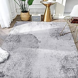 jinchan Area Rug 4x6 Indoor Modern Abstract Rug Grey Accent Rug Kitchen Gray Carpet Foldable Thin Rug Non Slip Contemporary Floor Cover for Living Room Bedroom Dining Room