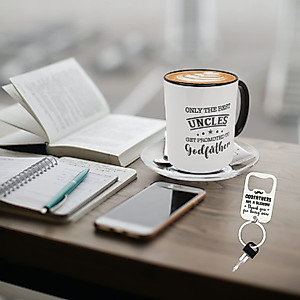 MALLAbyLAMMA Godfather Mug 11 Ounce Ceramic, Godfather Bottle Opener Keychain, Uncle Get Promoted to Godfather Gifts from Godchild, Gift for Godfather Birthday Proposal Announcement Christmas