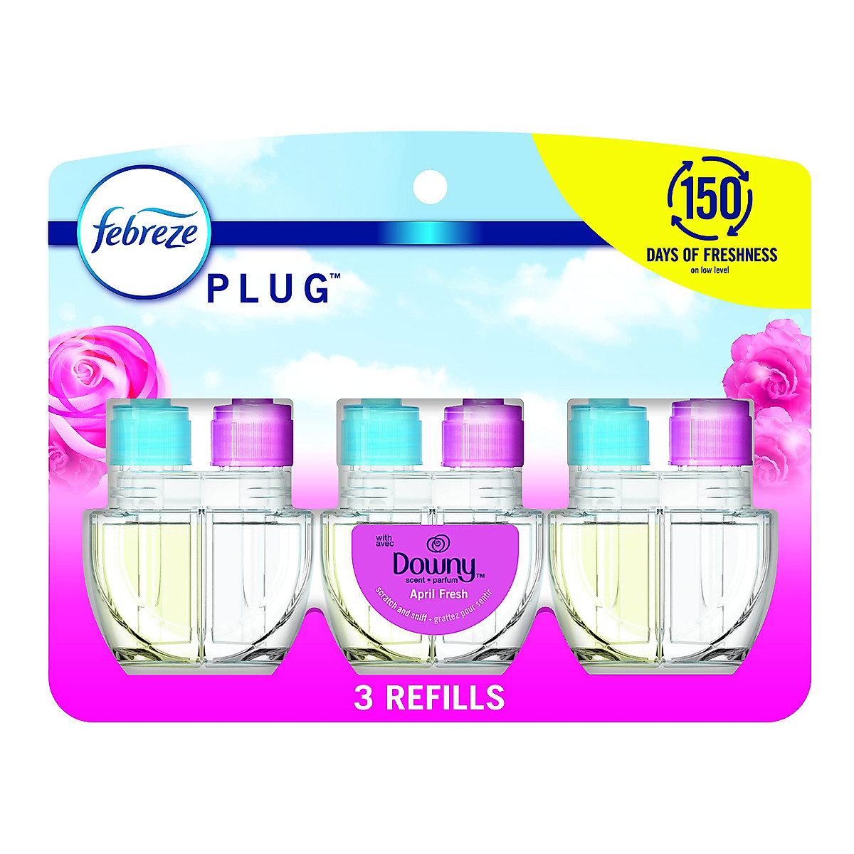 Febreze Odor-Fighting Fade Defy PLUG Air Freshener Refill, Downy April Fresh, (3) .87 fl. oz. Oil Refills