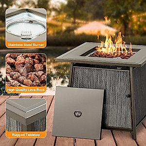 BALI OUTDOORS Gas FirePit Table 28 Inch Propane Fire Pit Table 50,000 BTU with Lava Rock and Tabletop Lid, Square Outdoor Table for Patio and Garden
