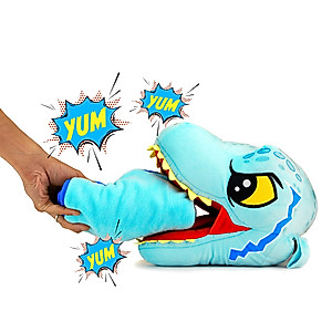 Jurassic World Dinosaur Head Armrest Buddy Stuffed Plush Traveling Toy with Blanket 13” - Kids Ultimate Travel Pillow Companion Set (Blue Raptor)