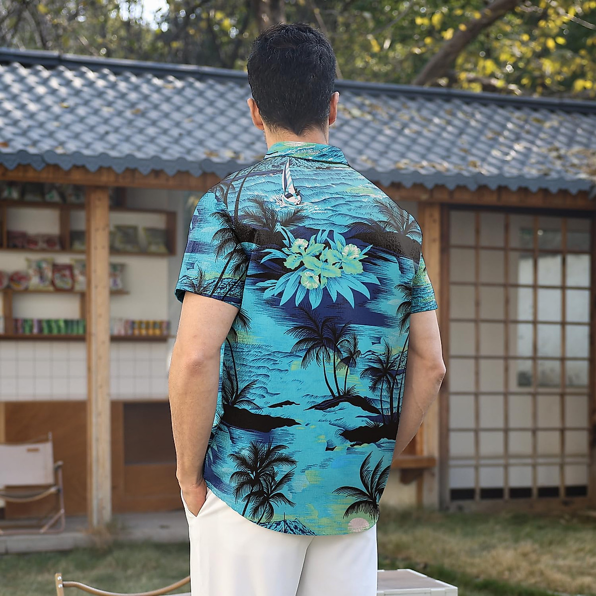 Rioofinx Hawaiian Shirt for Men Sleeves Printed Casual Button Down Summer Beach Dress Shirts Green