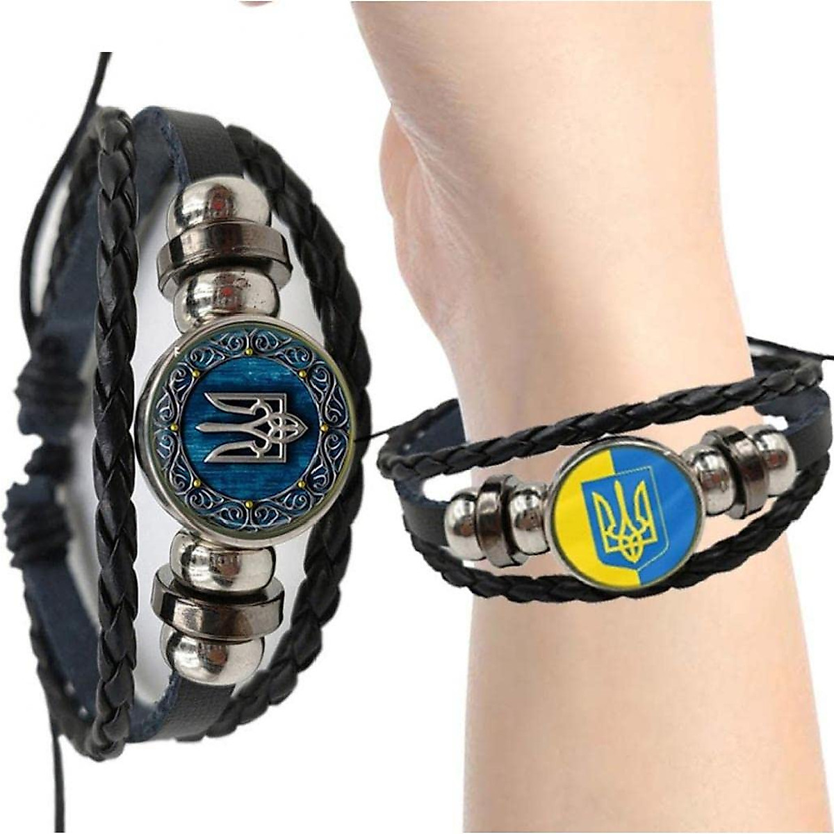 TOSSPER Ukraine Bracelet, 2 Pcs Multilayer Ukrainian Flag Symbol Charm Leather Bracelet Bangle Jewelry for Men Women, Multicolor, 7.09inch/18cm