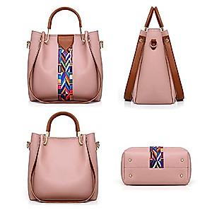 SMALLBLUER 4pcs Hobo Tote and Purse Satchel for Women Top-handle Handbag PU Shoulder Bag Clutch Card Holder-Pink