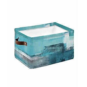 Abstract Storage Basket Turquoise Painting Large Foldable Storage Bins with Handles Modern Art Teal Gray Waterproof Fabric Laundry Baskets for Organizing Shelves Closet Toy Gifts Bedroom Home Decor