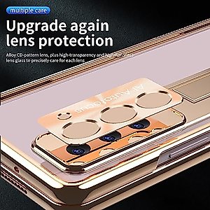 PUROOM for Samsung Galaxy Z Fold 5 Hinge Coverage Protective Case Transparent Plating PC with Pen Holder Kickstand Screen Protector All-Inclusive Case (z fold 5, Gold)