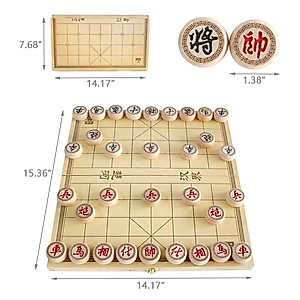 Luoyer 14 Inch Wooden Foldable Chinese Chess Xiangqi Travel Game Set with Wooden Chess Pieces Traditional Tabletop Strategy and Skill Game for Teens Adults