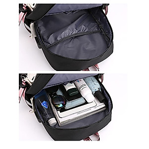 MONMOB Backpack Laptop bag School Bag Bookbag with USB Charging&Headphone Port(Black&Pink)