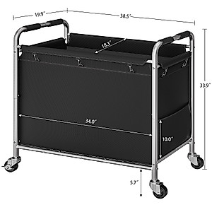 FIONESO Laundry Basket with Wheels, Rolling Laundry Sorter Cart with Side pockets, 79.3GAL(300L) Heavy Duty Laundry hamper with Removable Bag, Commercial Laundry Cart for Laundry, Bedroom, Black
