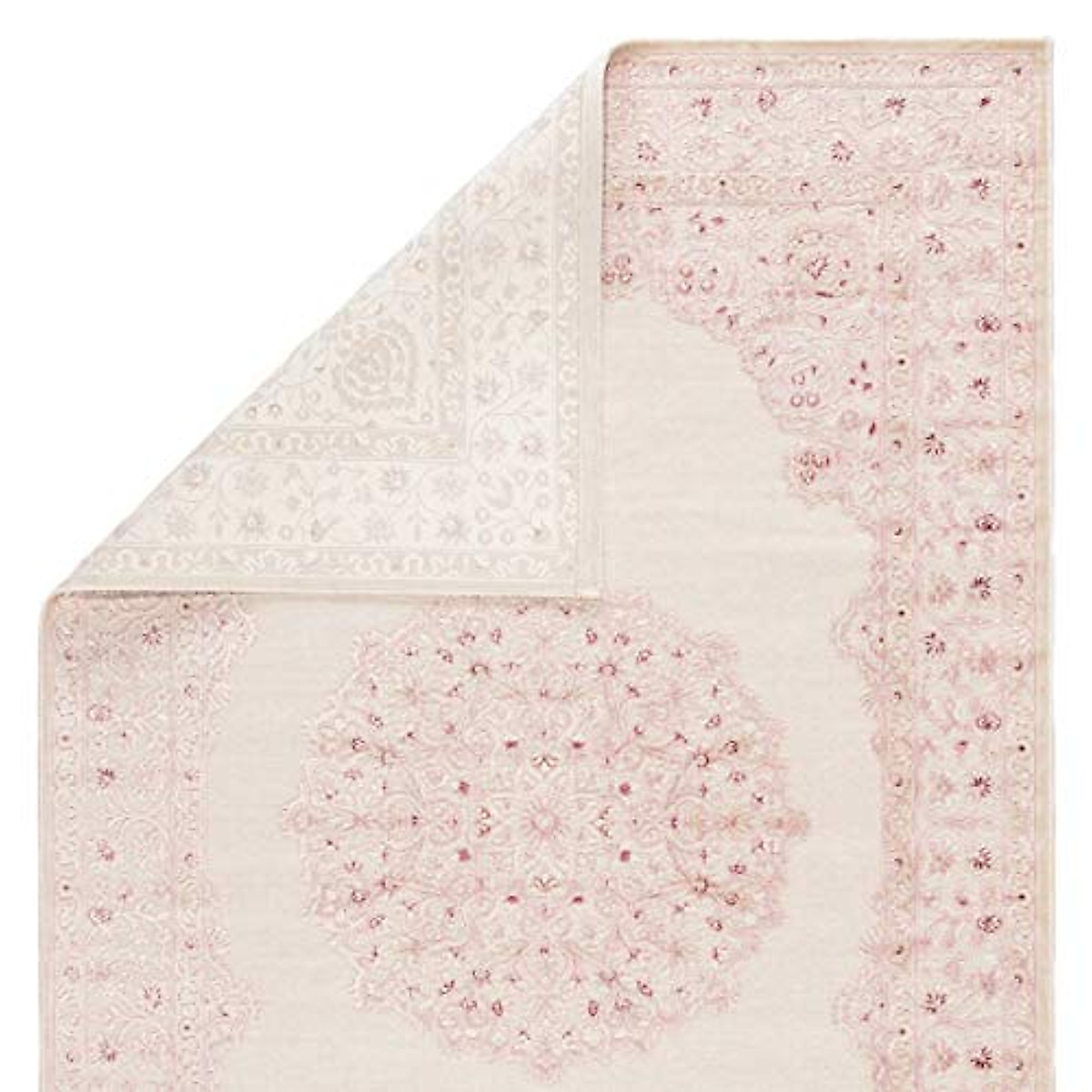Jaipur Living Fables Collection 5' x 7'6" Small Area Rug with Medallion Design and Scrolling Border, Soft Power-Loomed Bohemian Rug for Bedrooms and Living Rooms, Pink/White