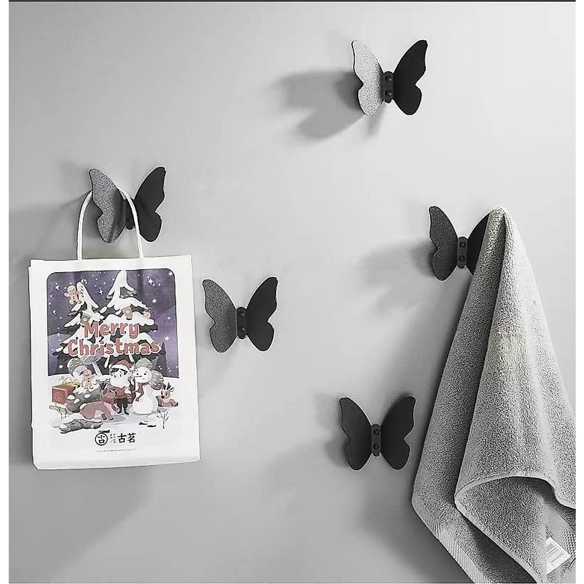 Z metnal Decorative Coat Hooks, Small Modern Black Brass Hanger, Butterfly Bath Towel Hook, Hat Hooks Robe Hooks for Entry Bedroom, Stainless Steel, Wall Mounted, 2 pcs