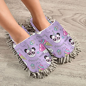 Cute Panda Unicorn Mop Slippers Shoes Cover for Floor Cleaning Washable Dirty Dust Hair Cleaners Microfiber Mop Socks for Office Kitchen House