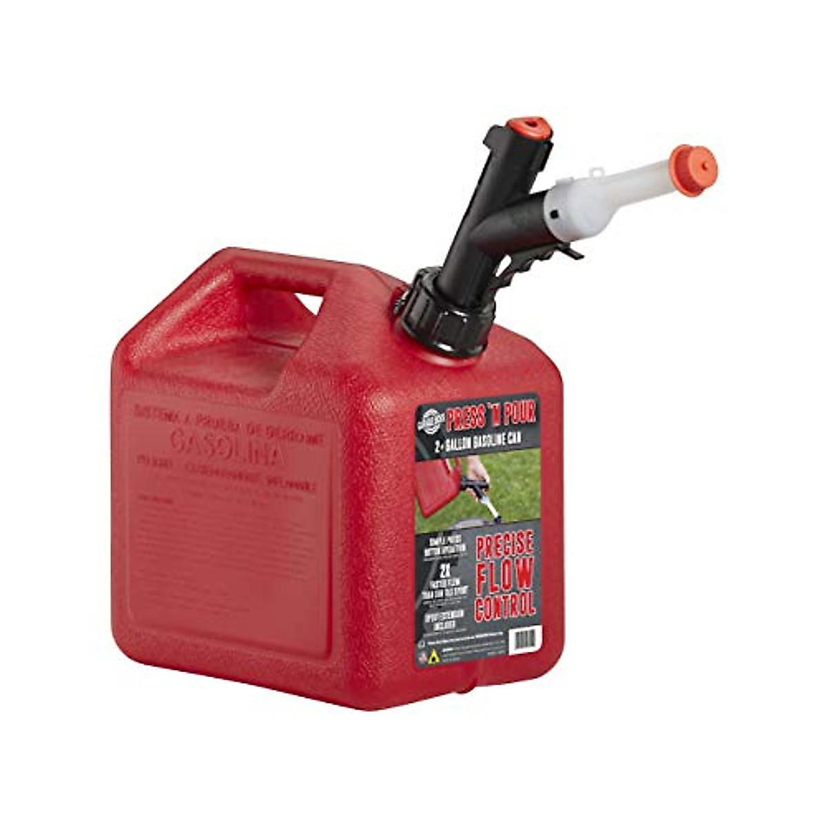GARAGE BOSS GB320 Briggs and Stratton GarageBoss Press 'N Pour 2+ Gallon Gas Can, Red & GB310 Briggs and Stratton GarageBoss Press 'N Pour 1+ Gallon Gas Can, Red