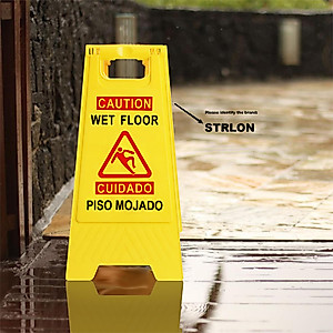 StrLon Caution Wet Floor Sign Bilingual Foldable Sturdy Warning Signs Double-Sided Safety Warning Signs (2-Pack Yellow)