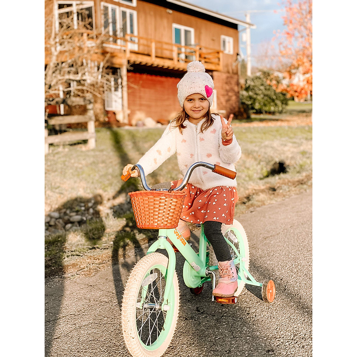 JOYSTAR Kids Bike, Retro 16 Inch Girls Bikes with Training Wheels & Basket, Vintage Kids Bicycle for Girls Toddler of 3-5 Years, Green