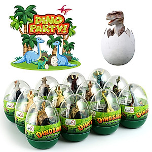 LIHAO 12 Pack Dinosaur Pull Back Cars with Jumbo Eggs, Filled Easter Eggs with Toy Inside for Easter Basket Stuffers, Party Favors, Egg Hunt Dinosaur Birthday Party Favors Supplies