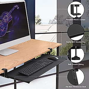 Keyboard Tray Under Desk, Pull Out Desk Extender with Extra Sturdy C Clamp Mount System, 25 (30 Including Clamps) x 9.8 inch Slide-Out Platform Computer Drawer for Home or Office, Black