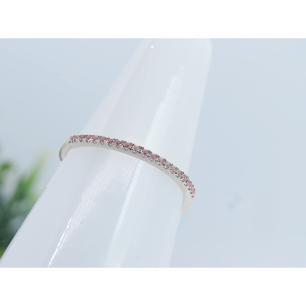 Dazzlingrock Collection Round Pink Sapphire Women Anniversary Wedding Band Stackable Ring, 10K Solid White Gold, Size 7