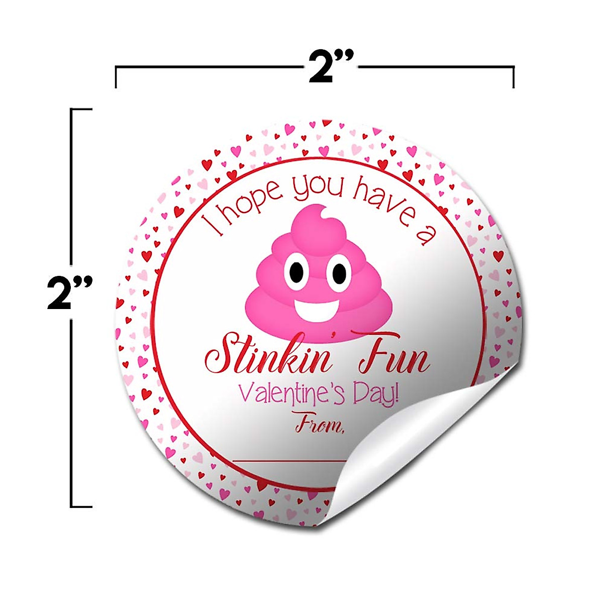 Stinkin’ Fun Pink Poop Emoji Valentine Party Favor Sticker Labels for Girls, 40 2" Party Circle Stickers by AmandaCreation, Great for Classroom Valentines, Envelope Seals, Gifts & Treats