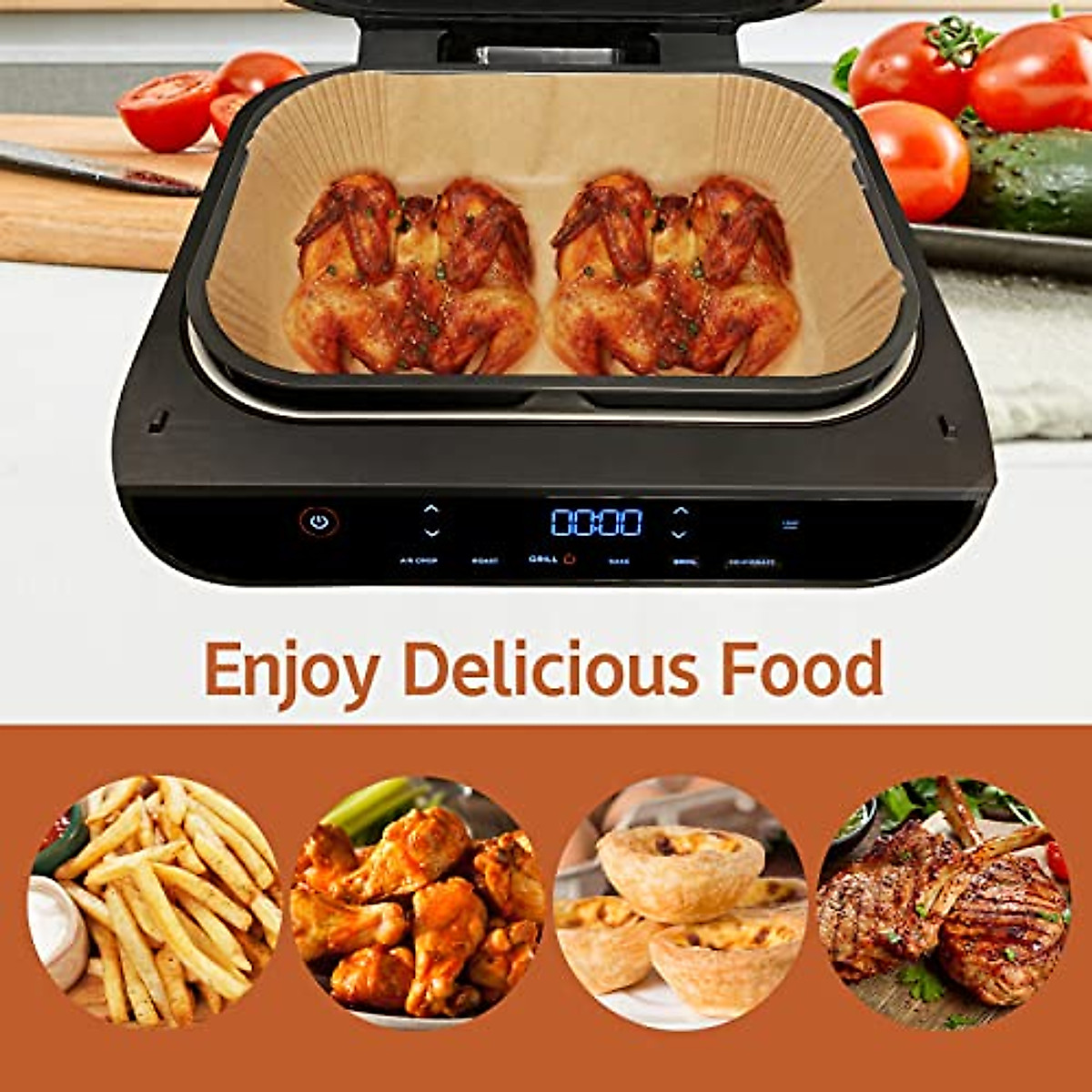 Air Fryer Liners Ninja Foodi Grill Xl Accessories for Ninja Smart Xl Air Fryer, 125Pcs Air Fryer Disposable Paper Liner For Ninja FG551 6-In-1 Grill Parchment Paper Rectangular Air Fryer Accessories