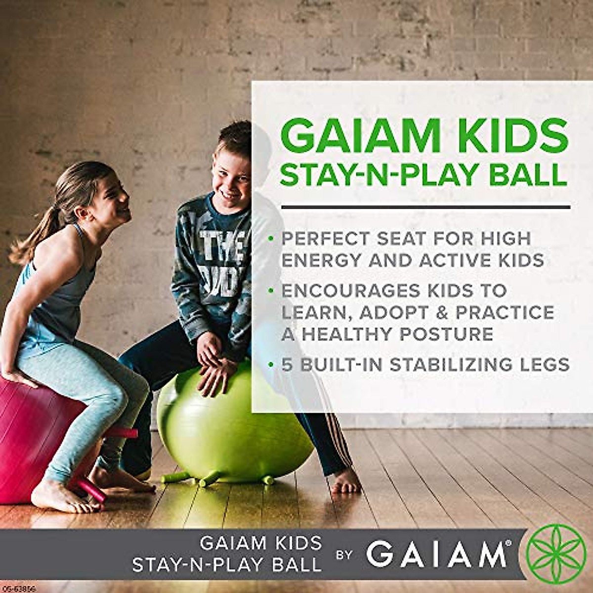 Gaiam Kids Stay-N-Play Children's Balance Ball - Flexible School Chair Active Classroom Desk Alternative Seating | Built-In Stay-Put Soft Stability Legs, Includes Air Pump, 52cm, Grey
