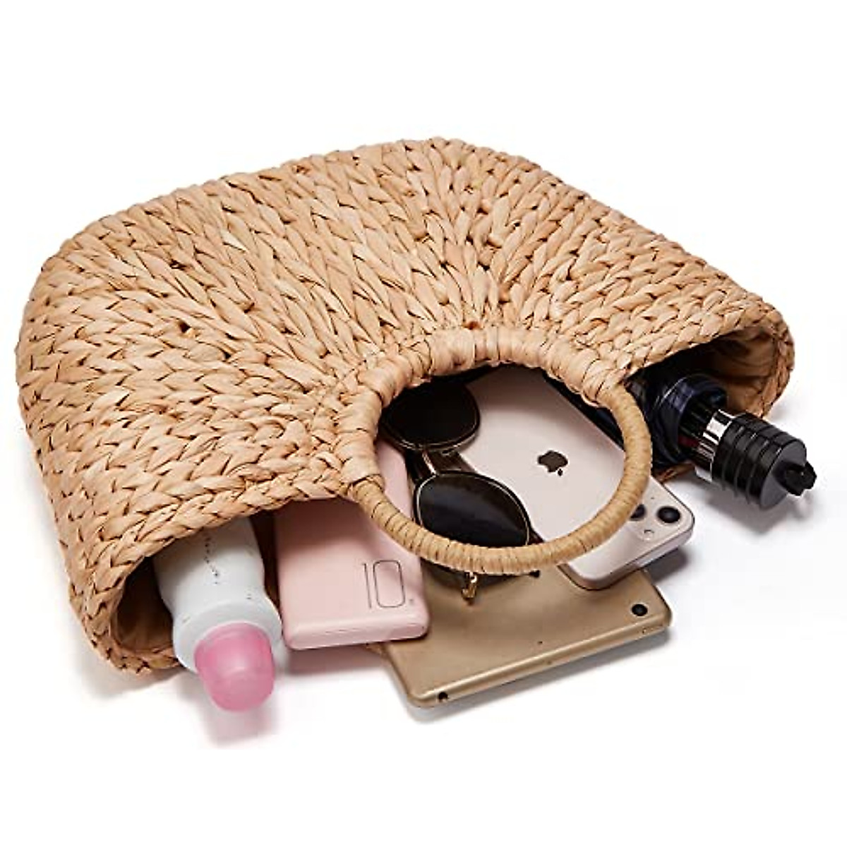 Womens Large Straw Bags Beach Tote Bag Hobo Summer Handwoven Bags Purse With Pom Poms (C-Khaki)