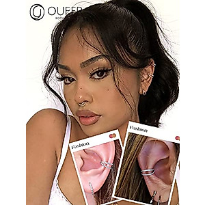 OUFER Conch Piercing Jewelry, 16G Conch Hoop Earrings, Stainless Steel Lip Ring Hoops, with Double Row Diamonds Helix Lobe Piercing Jewelry for Women Men-16G 12MM