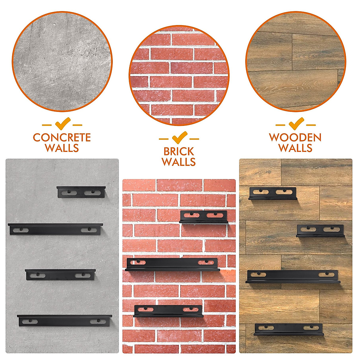 LIGHT DUST Adhesive Small Shelf for Wall - No Drill Black Metal Shelves with Lip Set of 2 Narrow Short Size - Wall Mount Storage Floating Display Rack for Kitchen Bathroom Dorm Apartment Office