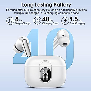 Wireless Earbuds, 2023 Bluetooth Headphones 5.3 HiFi Stereo Earphones, 40H Playtime in-Ear Earbud, Bluetooth Earbud with LED Power Display, IP7 Waterproof Earphones Sport Headset for Android iOS