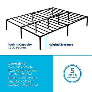 Linenspa 14” Heavy Duty Metal Platform Bed Frame – Twin XL Bed Frame – No Box Spring Needed – Underbed Storage
