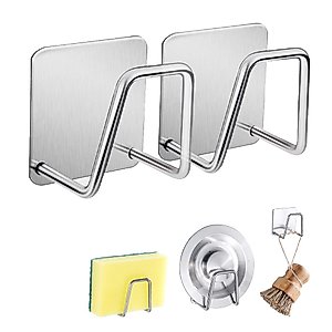 Adhesive Sponge Holder Sink Caddy for Kitchen Accessories - Stainless Steel Rust Proof Waterproof, Strong Adhesive Small Sponge Holder,Quick Drying, Minimal Size - SUS304 Stainless Steel(2 Pack)