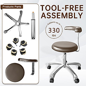 DENGTELI Medical Dental Stool Dentist Chair, PU Leather 360 Degree Swivel Rolling Doctor Chair, Armrest Height Adjustable Medical Nurse Assistant Stool Chair, Brown