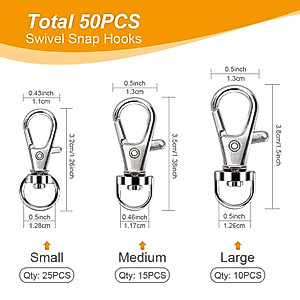 100PCS Swivel Snap Hooks with Key Rings, Premium Metal Swivel Lobster Claw Clasps Assorted Sizes (Large, Medium, Small) for Keychain Clip Lanyard, Jewelry Making, Crafts, Silver
