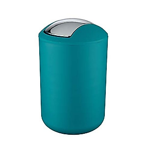 WENKO, Garbage Bin with Swing Lid, Bathroom Trash Can, Waste Basket for Small Spaces, Bedroom, Office, Guest Toilet,1.7 gal, 7.68 x 7.68 x 12.2 in, 19.5 x 19.5 x 31 cm, Petrol Blue