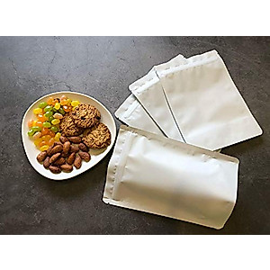 100 Pack Matte White Mylar Stand Up Bags - 5.5x7.8 Inches Resealable Smell Proof Packaging Pouch, Sealable Foil Bags for Food Storage, Sample Pouches