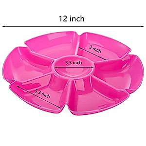 AVLA 12 Pcs Plastic Snack Serving Tray, 12 Inch Unbreakable Chip and Dip Divided Serving Plates, Round 7 Compartments Multifunctional Food Platter for Snack, Nuts, Candy, Dried Fruit, Veggies