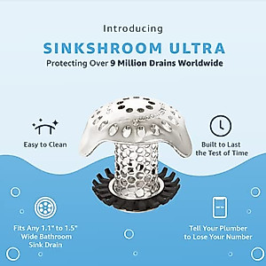SinkShroom Ultra Revolutionary Bathroom Sink Drain Protector, Stainless Steel with Stopper