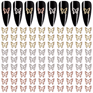 YECIRALA 90 Pieces 3D Butterfly Nail Charms for Nail Art 3D Butterfly for Nails Gold Silver Rose Gold Butterfly Charms for Acrylic Nails Craft Accessories for Women Girls Jewelrys Decorations