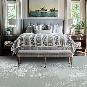 HOMBYS 10 x 14 ft Modern Abstract Area Rug for Living Room Bedroom, Large Boho Floor Carpet with Non-Slip Backing for Indoor Office Dining Room, Home Deco Non-Shedding, Grey, Machine Washable