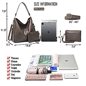 Womens Large Leather Hobo Handbag Ladies Fashion Tote Satchel Shoulder Crossbody Bags 2pcs Purses Set