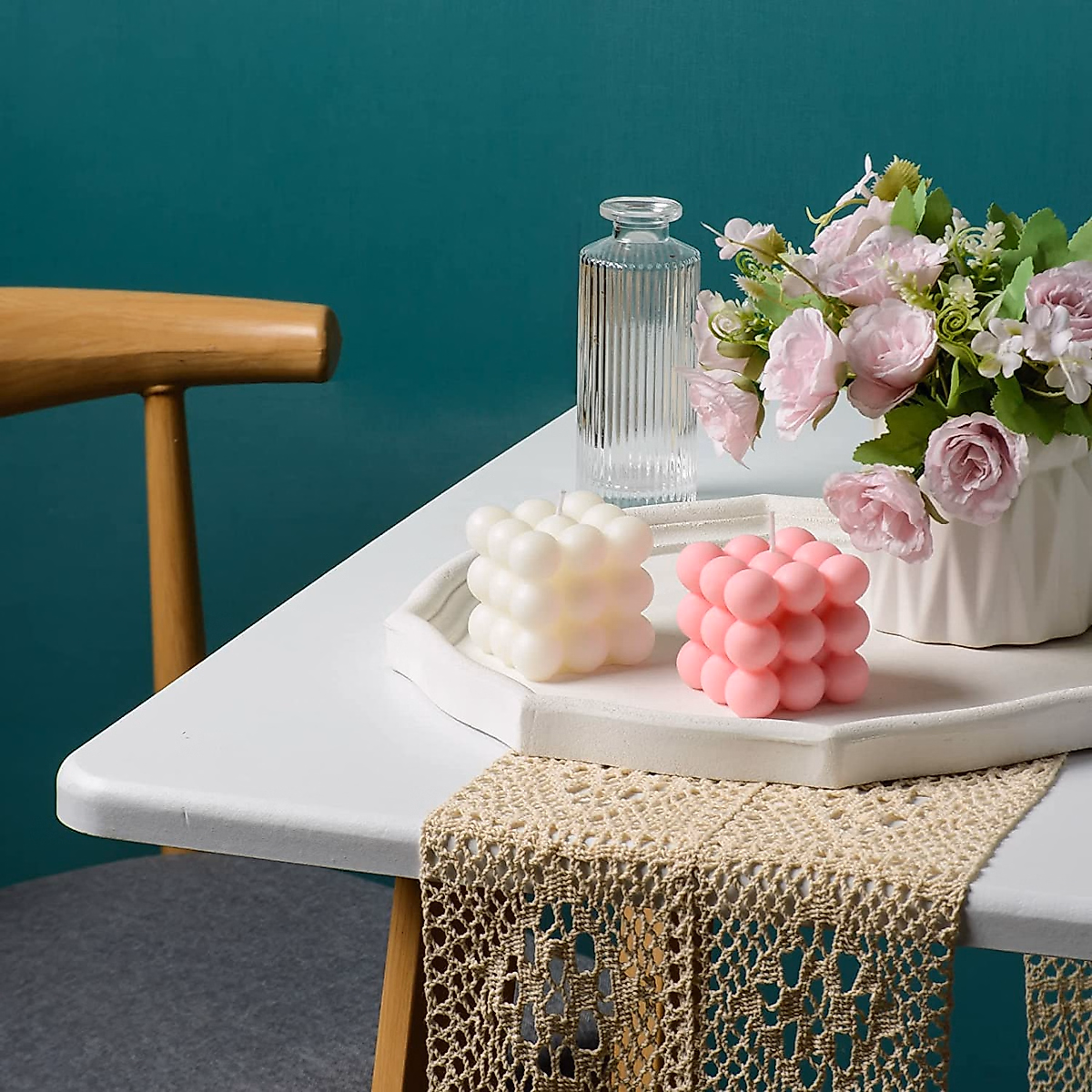 Pack of 2 Bubble Candles - Smokeless Cubed Soy Scented Candles, Aesthetic Home Decor Candles, Home Use and Gifting (White + Pink)