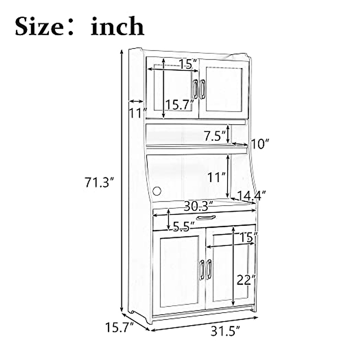 P PURLOVE One-Body Kitchen Pantry Cabinet Storage Cabinet with Cabinet and Adjustable Shelf Space Saving Cupboard Cabinet for Kitchen, Garage, Pantry, Office,Antique White