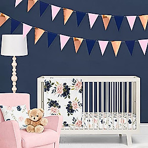 30 Ft Navy Blue Pink Rose Gold Party Decorations Royal Blue Blush Hanging Paper Triangle Flag Pennant Banner Bunting for Bachelorette Engagement Wedding Birthday Gender Reveal Baby Shower Anniversary