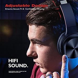 Besom On-Ear Headphones with Microphone Lightweight Folding Stereo Headset Tangle Free Cord, Wired Headphones for Cellphones Smartphone Tablet Laptop Computer MP3/4 (Red)