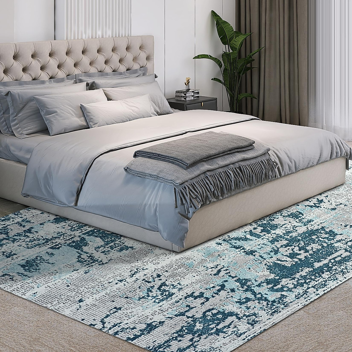 INGEROOM Abstract Blue Area Rug, Machine Washable, Non-Slip Backing, 5x7 Feet, Modern Rug for Living Rooms, Bedrooms and Dining Rooms