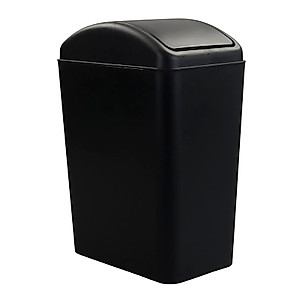 Pekky 16 L Plastic Kitchen Trash Can with Swing Lid, Black Garbage Bin