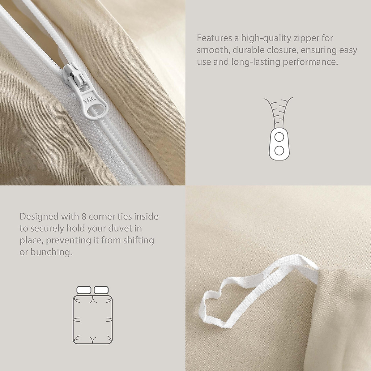 HeimenAogo Egyptian Cotton Duvet Cover Queen Size Sateen Weave, Silky Soft and Breathable Bedding Set with Zipper Closure, Long Staple Cotton Bed Linen (Linen Grey) 3Pcs