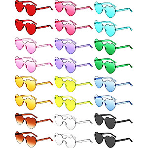 Colzzy 24 Pair Heart Shaped Rimless Sunglasses Transparent Candy Color Frameless Glasses Tinted Eyewear(Retro Colors)